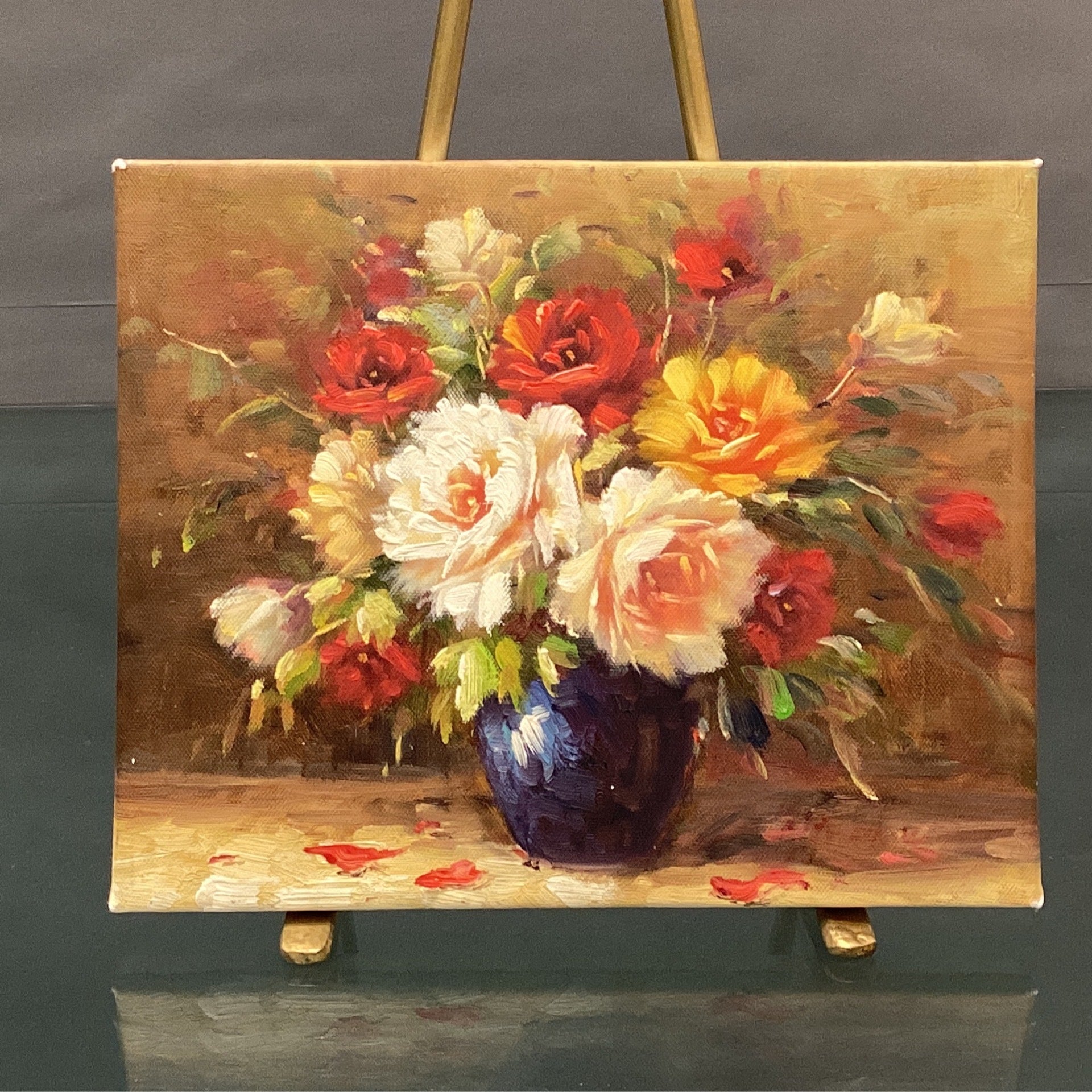 Impressionist Still Life Flowers in Blue Vase Horizontal 8x10 Unkown ...